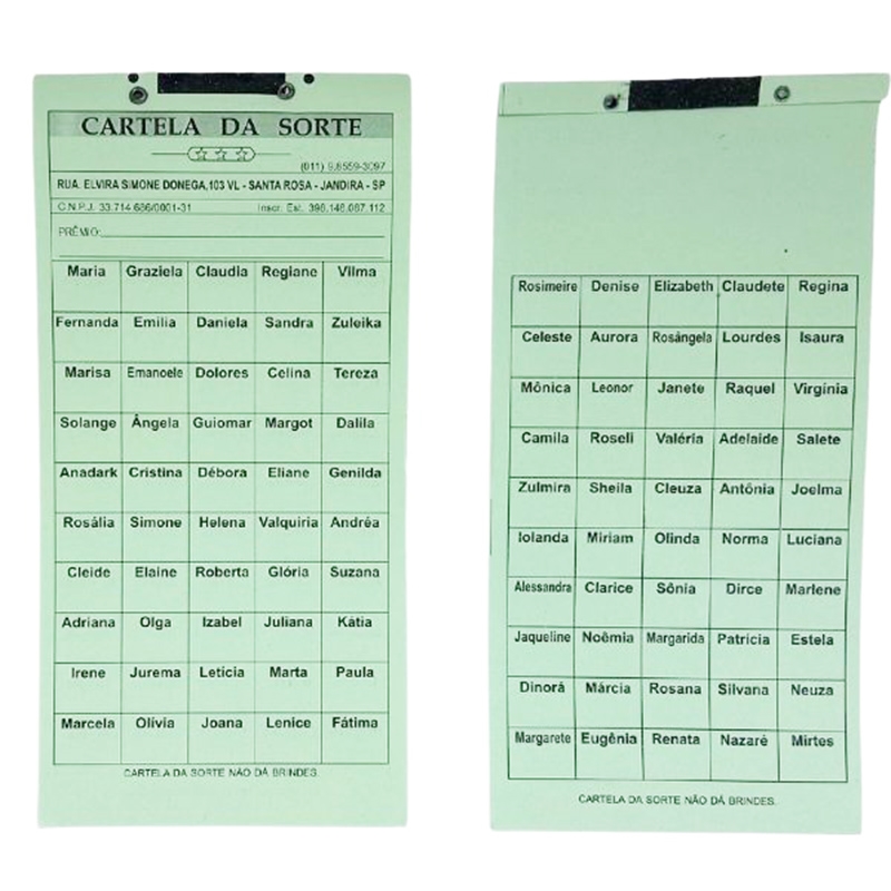 CARTELA DA SORTE C/100 NOMES PACHECO - CARTELA DA SORTE C/100 NOMES PACHECO - PACHECO